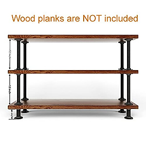 MUZIK 3-Tier Industrial Pipe Table Leg Set, Iron Pipes Base Legs Rustic Iron Pipe Shelves for Shoe Rack, Kitchen Rack, Storage Organiser, Bookcase, Wood Planks NOT Included