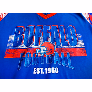 Geneisteck Womens Football Fans V Neck City Raglan T-Shirts - Royal Blue & Red Medium