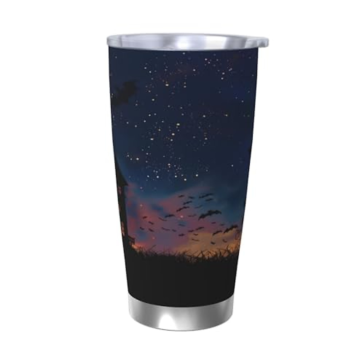 AYCZN Spooky Haunted House 20 OZ Tumbler Stainless Steel Travel Coffee Mug, Halloween Bat Insulated Water Bottle with Lid and 2 StrawsLeakproof Thermal Cup