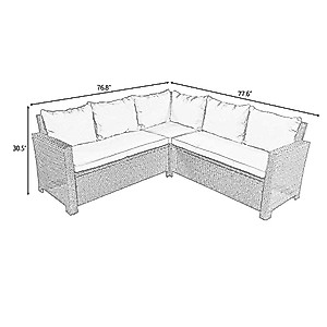 DHHU Patio Furniture, 8 Piece Weather Brown Wicker Sectional Sofa, Outdoor Conversation Set, Dining Table Chair with Ottoman, Cushions, Beige