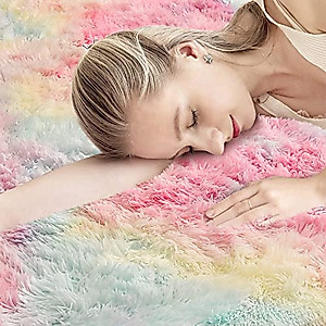 A Nice Night Shaggy Fluffy Faux Fur Area Rug,Tie Dye Style,Soft, Luxurious Shag Carpet Rugs for Nursery Rug, Bedroom, Living Room, Luxury Bed Side Plush Carpets, Rectangle (Light-Pink, 4' x 6')