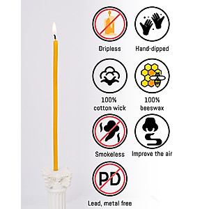 Viyffo 6.3 Inch Natural Beeswax Taper Candles Set of 100 Unscented, Dripless, Smokeless Thin Tapered Candlesticks for Church Prayer, Decor, Birthday, 6.3”x0.2”