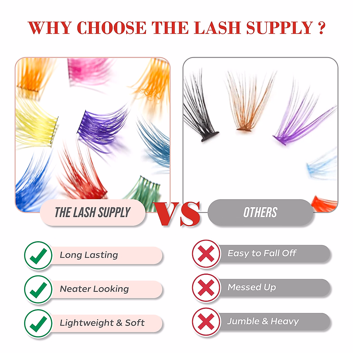 THE LASH SUPPLY Halloween Color Volume Eyelash Extensions, CC Curl, 13-18mm Length, 0.07 Thickness Multi Color, Natural and Long-lasting Curl, Mixed Color Pack, Professional Use Only