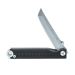 STATGEAR Pocket Samurai Micro Folding Knife - Everyday Carry 440C Stainless Steel Tanto Blade - Higonokami Style EDC Knife with Keychain Loop - Black