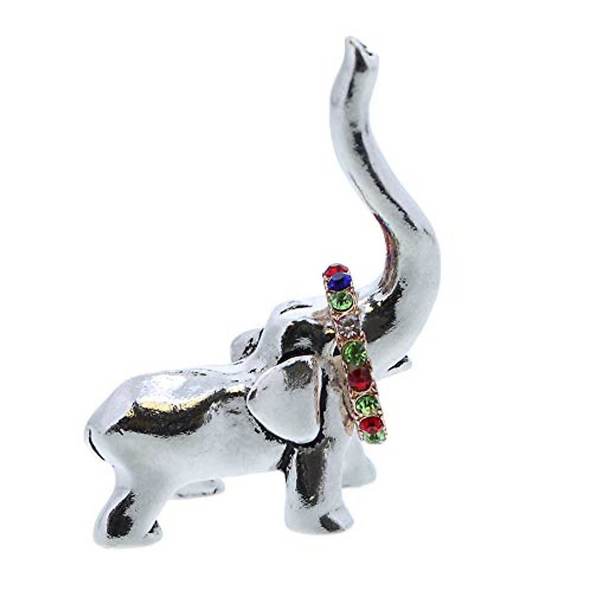 Li'Shay Adorable Miniature Animal Pewter Ring Holder Jewelry Tray and Adorable Small Silver Jewelry Trinket Tray Holder - Elephant