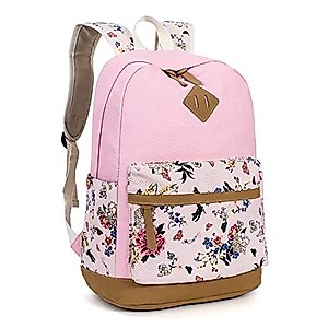 Leaper Floral School Backpack College Bookbag Shoulder Bag Satchel Daypack Pink