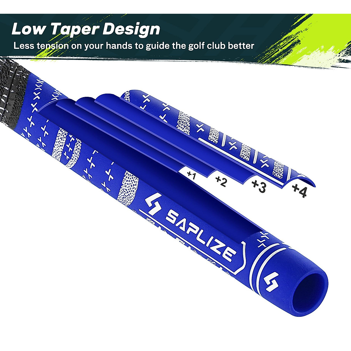SAPLIZE Cross Corded Golf Grips 13 Pack, Low Taper Design, Multi-compound Hybrid Golf Club Grips, 13 Grips with 15 Tapes, Midsize, Blue, CL03 Series
