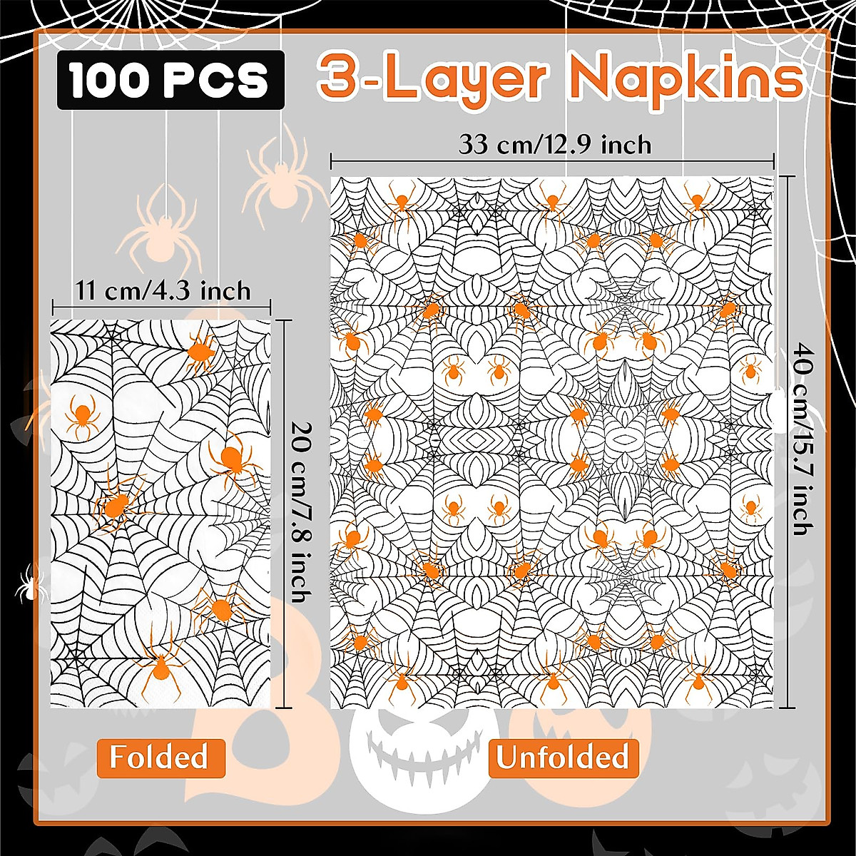 Homlouue 100 PCS Halloween Paper Napkins, Halloween Spider Webs Napkins, Halloween Napkins Disposable for Halloween Party Dinner Decorations Holiday, Halloween Guest Napkins for Home Party Supplies