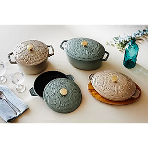 [STAUB x minä perhonen] staub hotplate ocean round 7.9 inches (20 cm) eucalyptus brass knob specification mina perhonen both hands cast enamel shallow type induction compatible [Japan official sale]