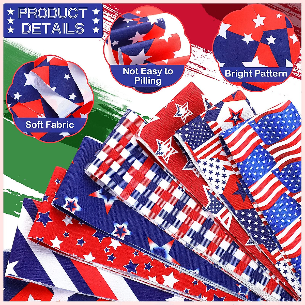 40 Pcs 4th of July Jelly Fabric 2.6 x 40" American Flag Precut Fabric Strips for Quilting Red White and Blue Roll up Patchwork Fabric for Independence Day DIY Sewing Handmade, 8 Styles