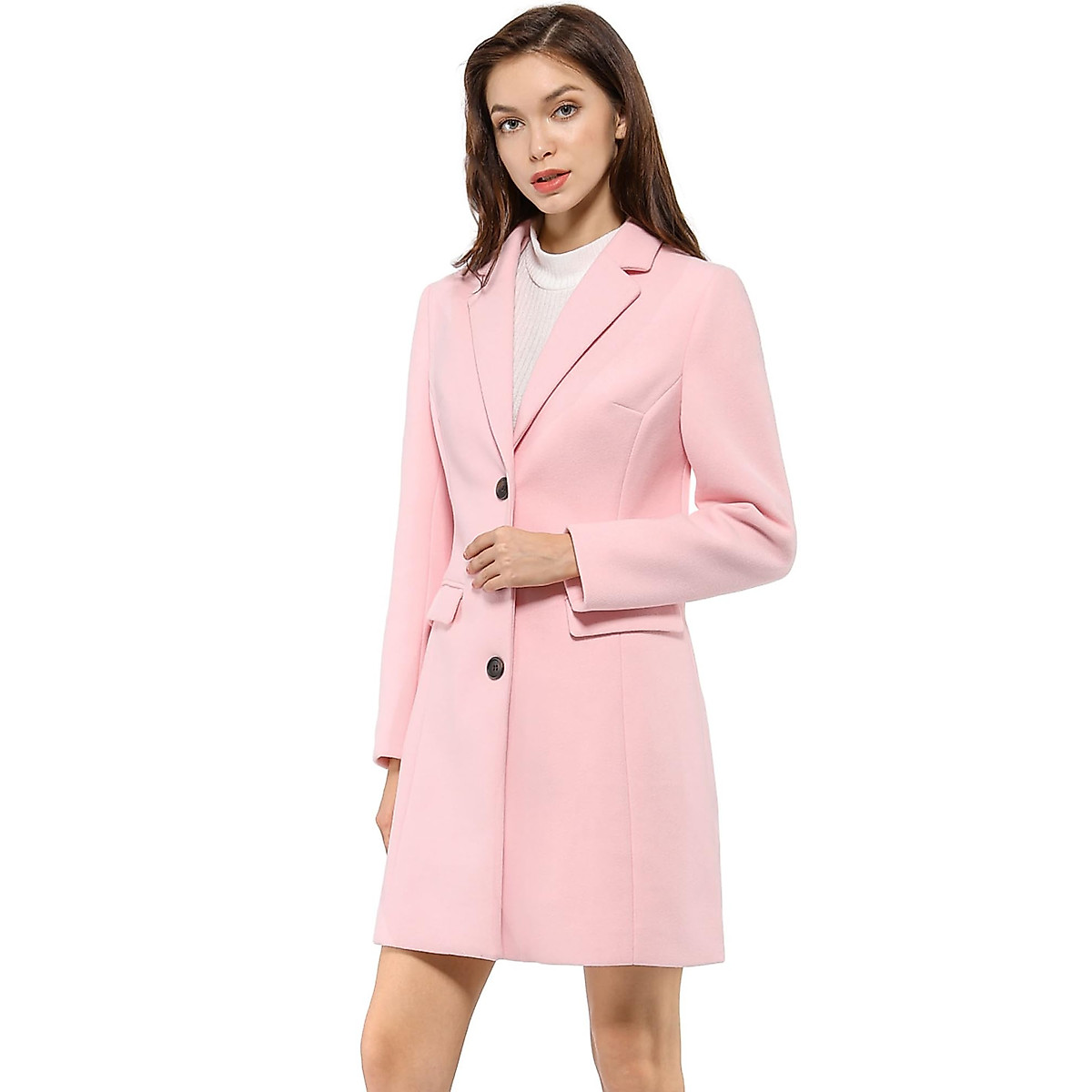 Allegra K Women's 2024 Pea Coat Single Breasted Long Winter Coats for Women Medium Pink