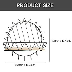 HEALLILY Floating Shelves with 5 Hooks Black Iron Wire Wall Decor Rustic Wall Shelf Rack Wall Mounted Hanging Storage Shelf for Bathroom Bedroom Kitchen Living Room Office