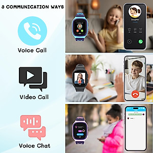 Spodus Smart Watch for Kids with GPS Tracker Cell Phone Watch for Boys 5-12, Tracking Watch Boys with One-Key SOS Call Voice Chat Sleep Monitor Step Counter Alarm for Kids (Including SIM Card)