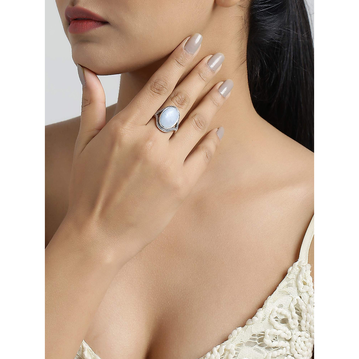 YoTreasure Rainbow Moonstone Solid 925 Sterling Silver Ring Jewelry