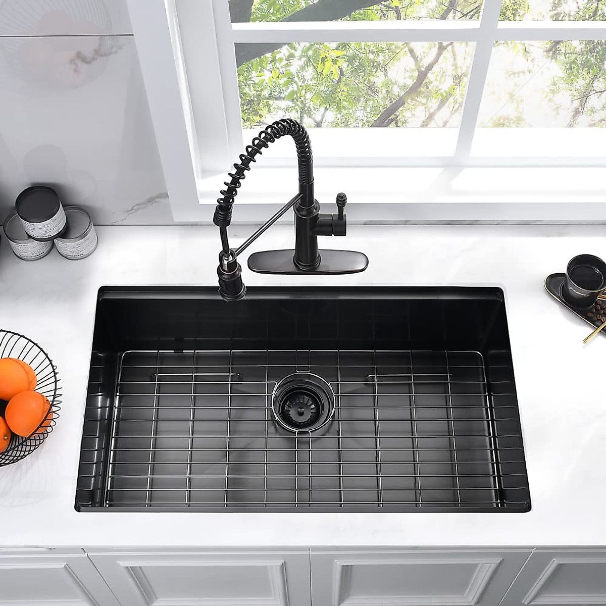 33 Inch Black Undermount Kitchen Sink Workstation-Bokaiya 33x19 Kitchen Sink Undermount 16 Gauge Deep Stainless Steel Single Bowl Undermount Workstation Sink with Cutting Board