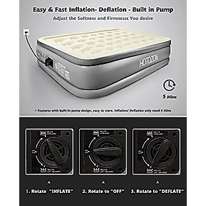 HOTOZON Queen Air Mattress with Built-in Pump, 18" Foldable Air Bed with Carry Bag, Luxury Elevated Inflatable Air Mattresses, Blow Up Airbed for Home, Camping & Guests, Grey