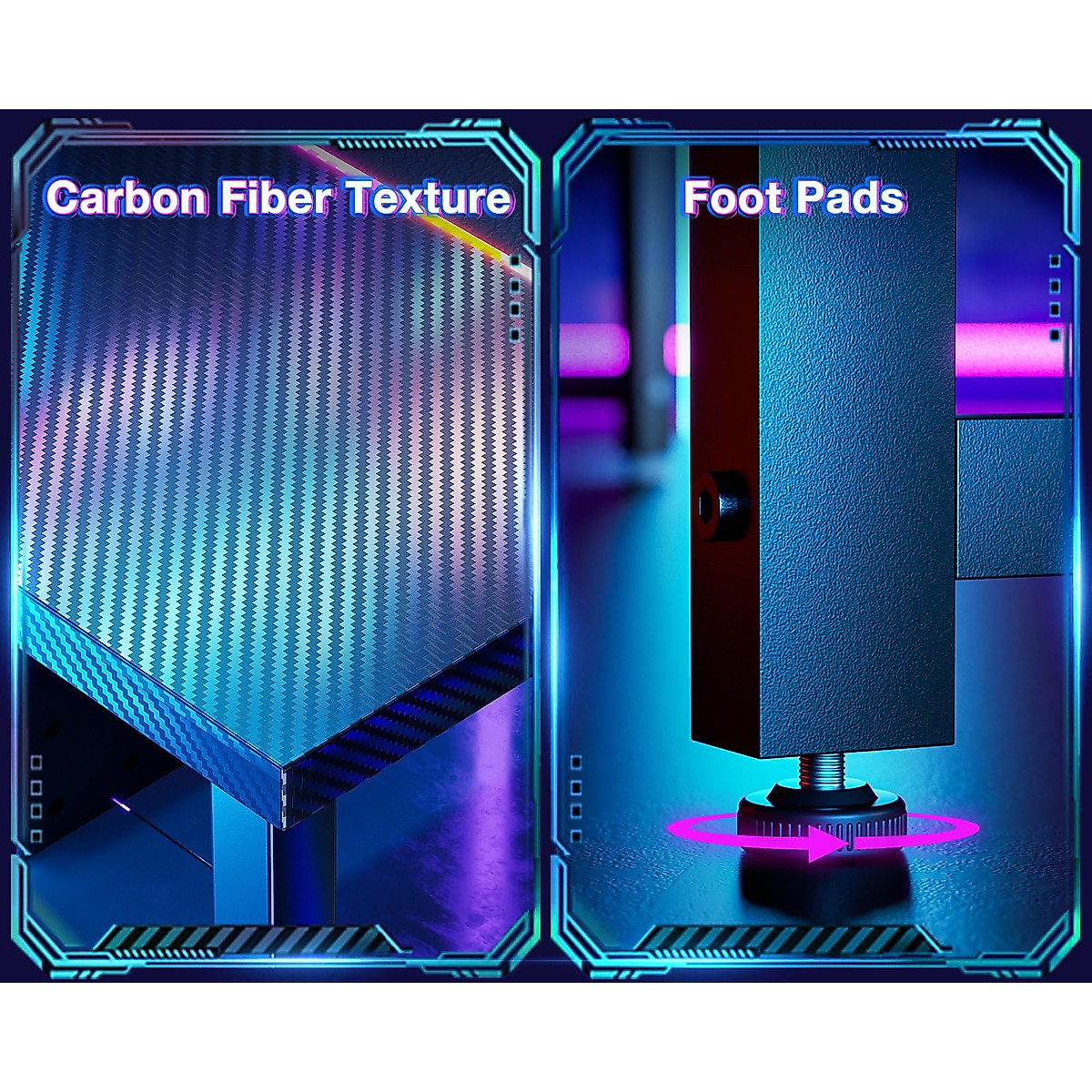 ODK L Shaped Gaming Desk with Power Outlets, 51 Inch Computer Desk with Monitor Stand, PC Gaming Desk, Corner Desk Table for Home Office Sturdy Writing Workstation, Carbon Fiber Surface, Black