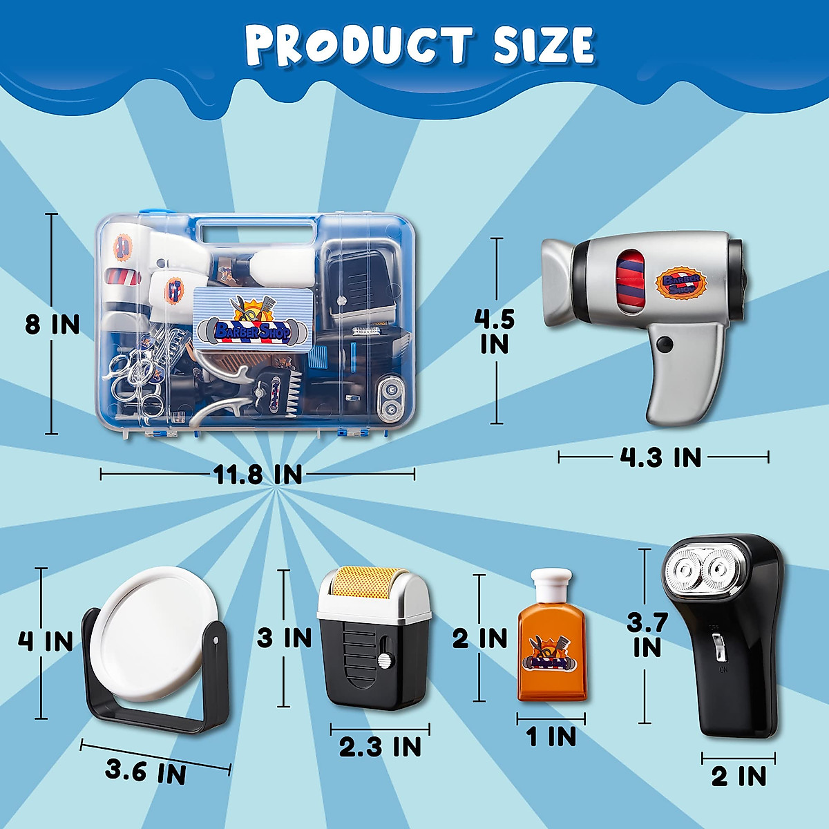 JOYIN 23Pcs Pretend Play Shaving & Grooming Kit for Kid, Boy Girl Barber Set w/ Storage Box, Toddler Hair Cutting Playset w/ Shaver, Scissors, Dryer, Razors for Boys Birthday, Presents Toys