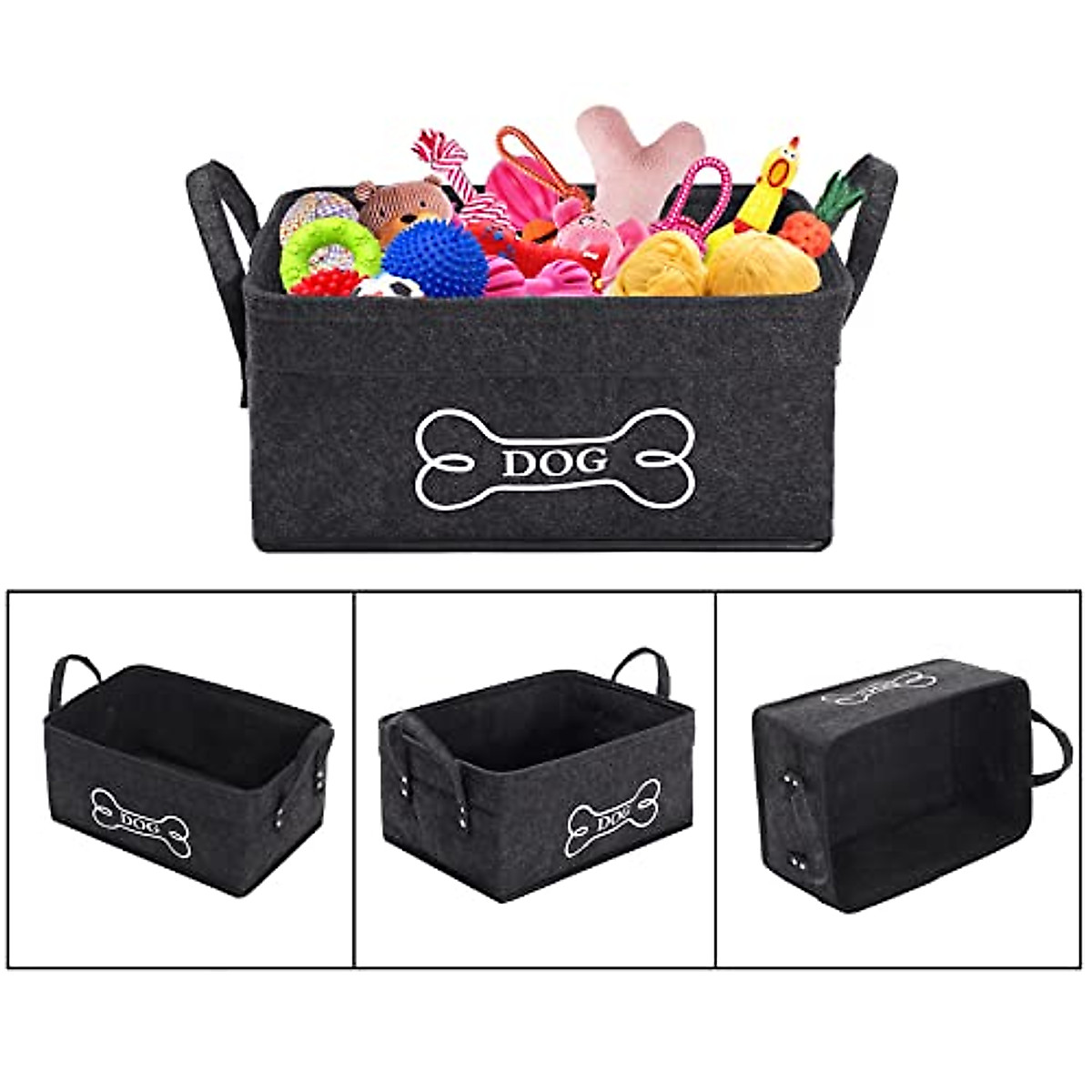 Geyecete basket dog toys Storage Bins with Handle,Decorative Basket Rectangular Soft felt dog toy box Organizer Basket Pet supplies-Dark Gray
