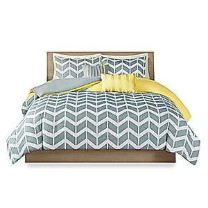 Intelligent Design ID12-234 Nadia Duvet Cover King/Cal King Size - Yellow , Chevron Duvet Cover Set – 5 Piece – Ultra Soft Microfiber Light Weight Bed Comforter Covers
