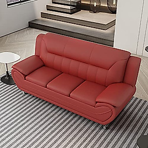 US Pride Furniture Michael Collection Modern Style Faux Leather Couch-Versatile 3 Seater Accent Piece for Living Room, Bedroom or Office-Comfortable Design and Elegant Look, 79" Sofa, Coral Red