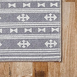 nuLOOM Joelle Machine Washable Tribal Geometric Border Ultra Thin Area Rug, 8' x 10', Light Grey