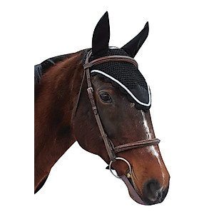 Equine Couture Fly Bonnet with Silver Rope - Pony Color - Black, Size - Cob