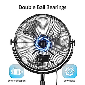 BEESTAR 18 Inch Heavy Duty High Velocity Pedestal Fan,Industrial Standing Fan with Adjustable Height and Tilt,3-Speed,Metal Fan for Industrial, Commercial, Residential, Greenhouse,Black