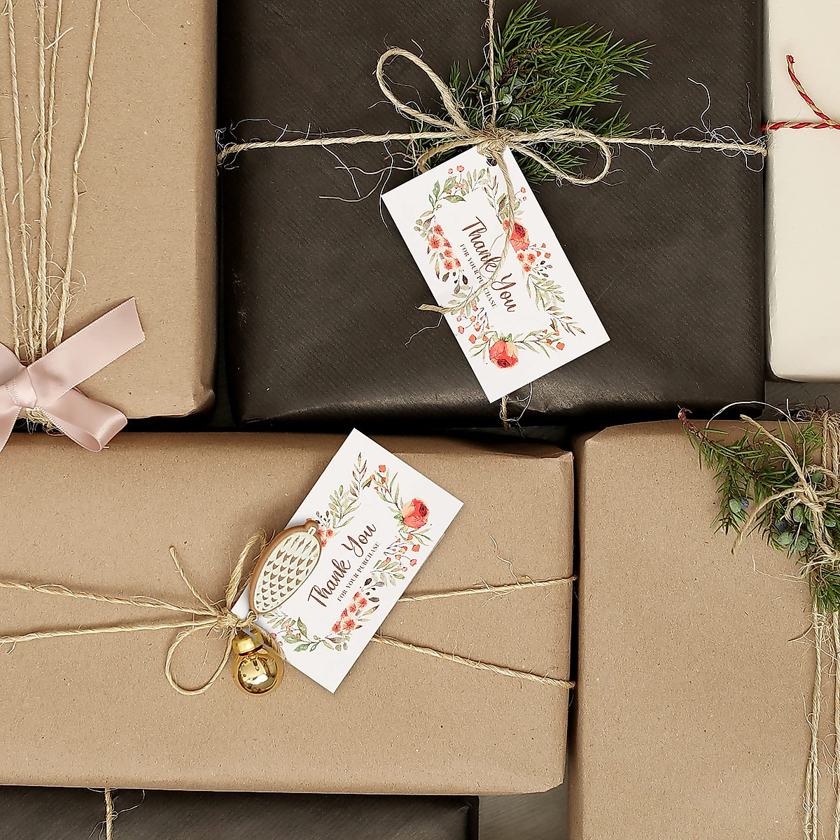 MATICAN Thank You For Your Order Cards, 100-Pack Floral Thank You For Your Purchase Cards, 2 x 3.5 Inches, Business Card Size