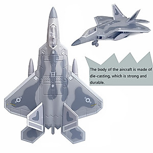 Ailejia Diecast F 22 Fighting Falcon Airplane Model Military Plane Pull Back with Lights and Sounds Fighter Jet Toys for Boys