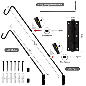 Juegoal Heavy Duty Deck Hook, 25 Inch to 36 Inch Wall Mounted Extended Reach Deck Hook Wall Pole Plant Bracket for Hanging Bird Feeder, Plants, Suet Baskets, Lanterns, Wind Chimes