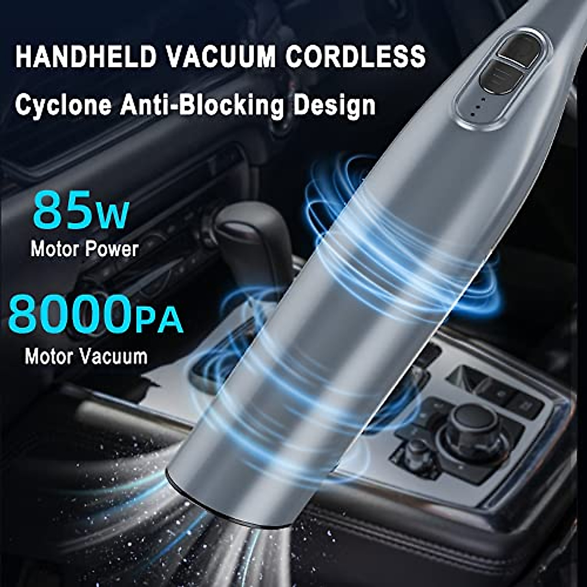 Kinmac Handheld Car Vacuum Cleaner Cordless - Rechargeable Portable Vacuum for Car, Home, Office, Strong Suction Handheld Vacuum Cleaner Car, Pet Hair Vacuum with Charging Dock(Gray)
