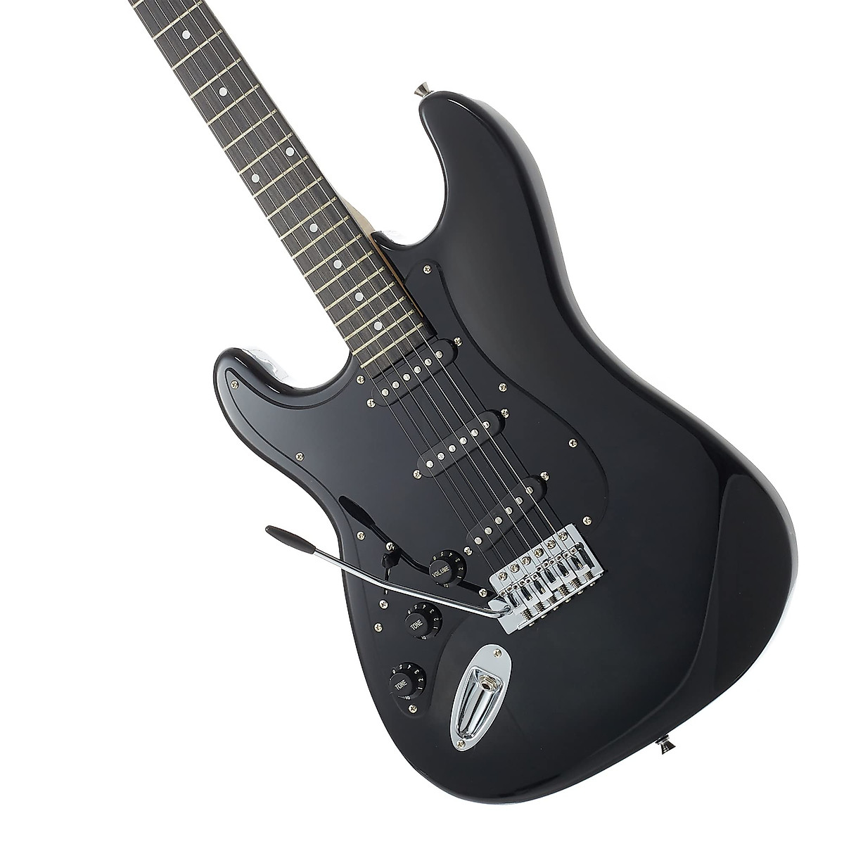 Ashthorpe 39-Inch Left Handed Electric Guitar (Black-Black), Full-Size Guitar Kit with Padded Gig Bag, Tremolo Bar, Strap, Strings, Cable, Cloth, Picks