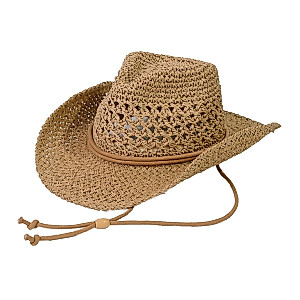 Funky Junque Women's Cowboy Hat - Bendable Brim Open Weave w/Chin Strap - Natural