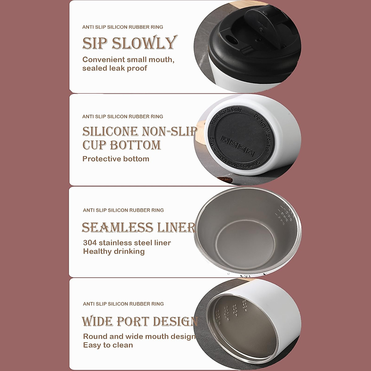 AIQIUQIU Coffee Cup 12 oz (340ml) Insulated Coffee Mug, Leak-Proof Stainless Steel Travel Mug with Lid, BPA Free Hot/Cold Retention Reusable Travel Milk Cup, Beige