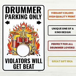 Venicor Drummer Sign - 9 x 14 Inches - Aluminum - Drummer Gifts for Men - Drum Decor Accessories Decorations Stuff