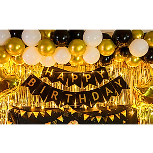 Birthday Party Decoration for Men Gold Curtains Birthday Backdrop Banner and Balloons Set Party Supplies with String Light for Men and Women Birthday Party