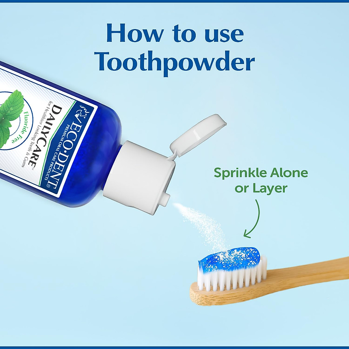 Eco-Dent DailyCare Baking Soda Toothpowder - Travel Size Toothpaste Powder, Minty Fresh & Sparkling SLS Free & Fluoride-Free Tooth Powder with Minerals/Essential Oils/Myrrh, 2 Oz Ea (Pack of 6)