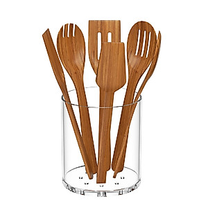 NIUBEE Kitchen Utensil Holder,Clear Acrylic Countertop Utensil Crock,Large and Sturdy Cooking Utensil Holders Caddy Organizer For Home Decor (7 x 5.8 inch)