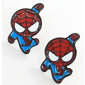 Lovely Cartoon Spider Man with Charm Section Web Brass Necklace Cool Jewelry for Women Girls (Earring)