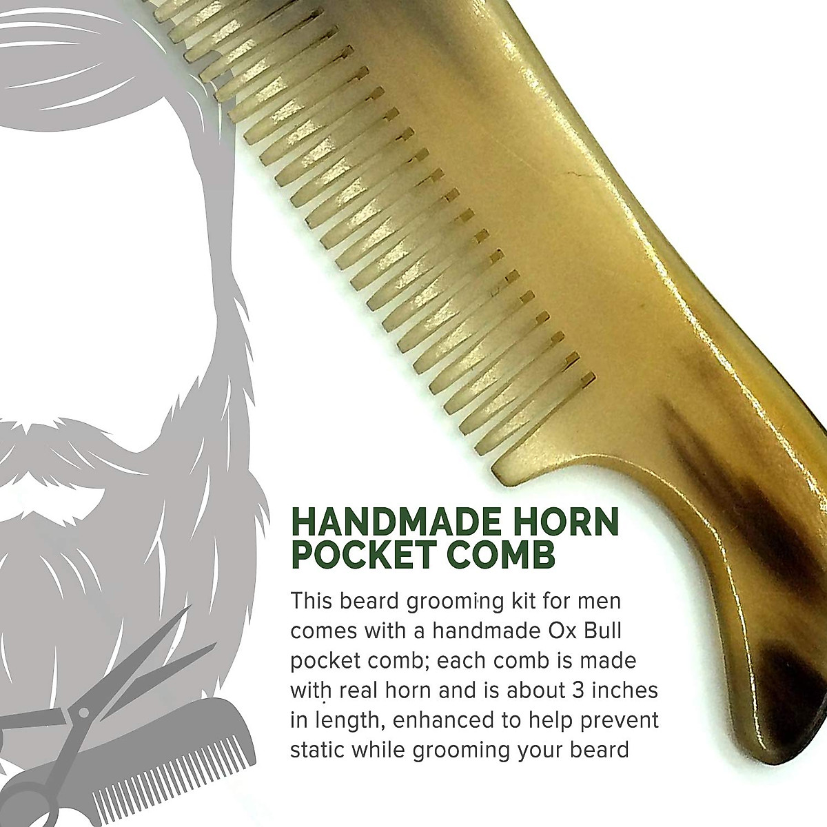 Lucky Franc's Beard Grooming Kit with Japanese Beard Scissors & Ox Horn Handmade Mini Beard Combs for Men. Mustache Trimming Kit with Mustache Hair Scissors and Comb for Men. Handmade Beard Care Kit