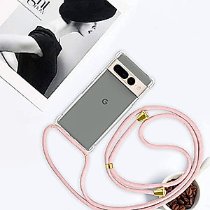 YESPURE Crossbody Case for Google Pixel 7 Clear Soft TPU Anti-Yellowing Anti-Scratch Shockproof Protective Phone Cover Case with Adjustable Lanyard Neck Strap for Women Girls - Rose Gold