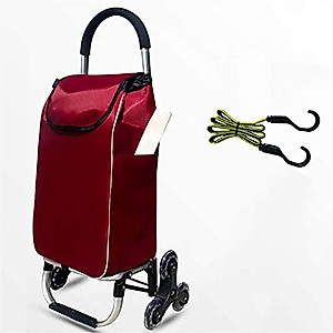 Shopping Trolley on Wheels Multi Function Shopping Cart Travel Aluminum Alloy Cart Collapsible Portable Three Rounds Lever Car Small Trailer Trolley Storage Hand Trucks,Red Wine ,Shopping Tr