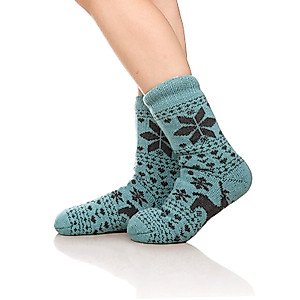 FRALOSHA Fuzzy Warm Slipper Socks Women Winter floor Socks Super Soft lined with Grippers reading Socks Cozy Sleeping Reindeer Socks (Green)