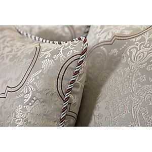 Chezmoi Collection Noelle 7-Piece Cal King Bedding Set Silver Gray Brown Floral Medallion Jacquard Comforter Set, California King Size