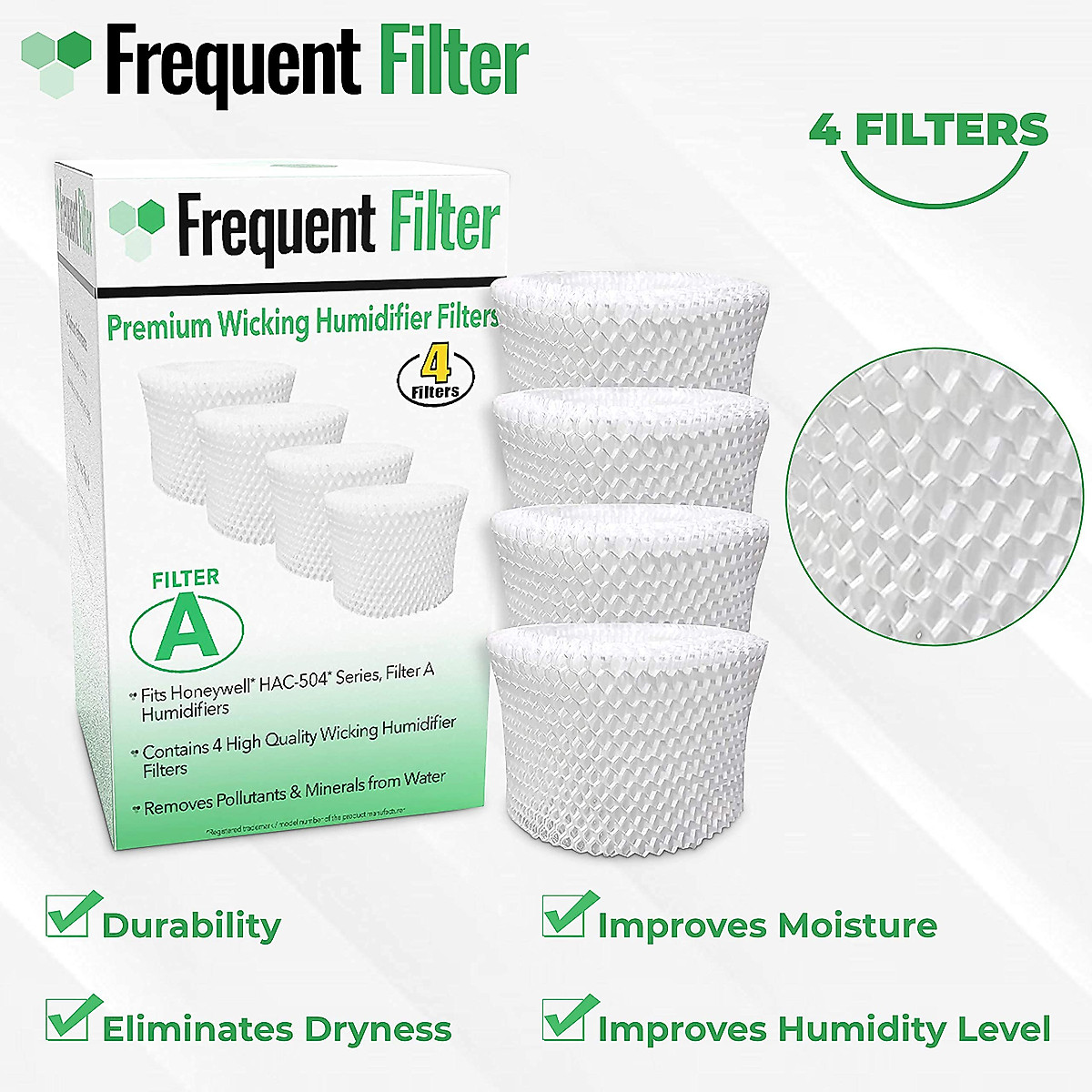 Frequent Filter - Honeywell Compatible HAC504 Honeywell Humidifier Replacement Filters, Filter A. Fits HCM350 HCM-350 Blue Filters. (Pack of 4)