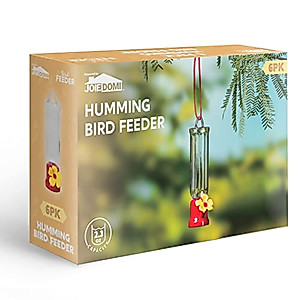 JOIEDOMI Set of 6 Mini Hummingbird Feeders with Hanging Wires, Transparent Outdoor Humming Bird Feeder Set with 3 Cleaning Brush for Patio, Outside, Lawn, Backyard, Garden, Easy to Clean