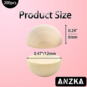 ANZKA 200pcs Mini Half Wooden Beads, 12mm Unfinished Round Split Wood Balls for Craft Paint, 1/2 inch Diameters Natural Half Sphere Ornaments