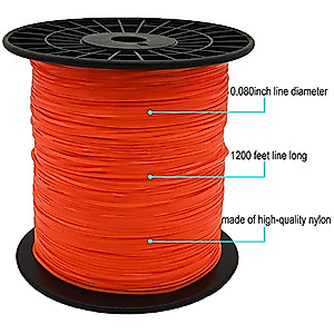 KAKO 080 Trimmer Line Square Weed Wacker String .080-Inch-by-1200-ft Commercial Grade Square String Trimmer Line, Weed Eater String .080 Fits Most String Trimmer(Orange)