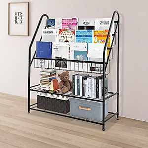 TTONSUE Kids Bookshelf Freestanding for Children Room Large Black Metal Bookcase Large Capacity Books Toys Organizer for Bookstore Library